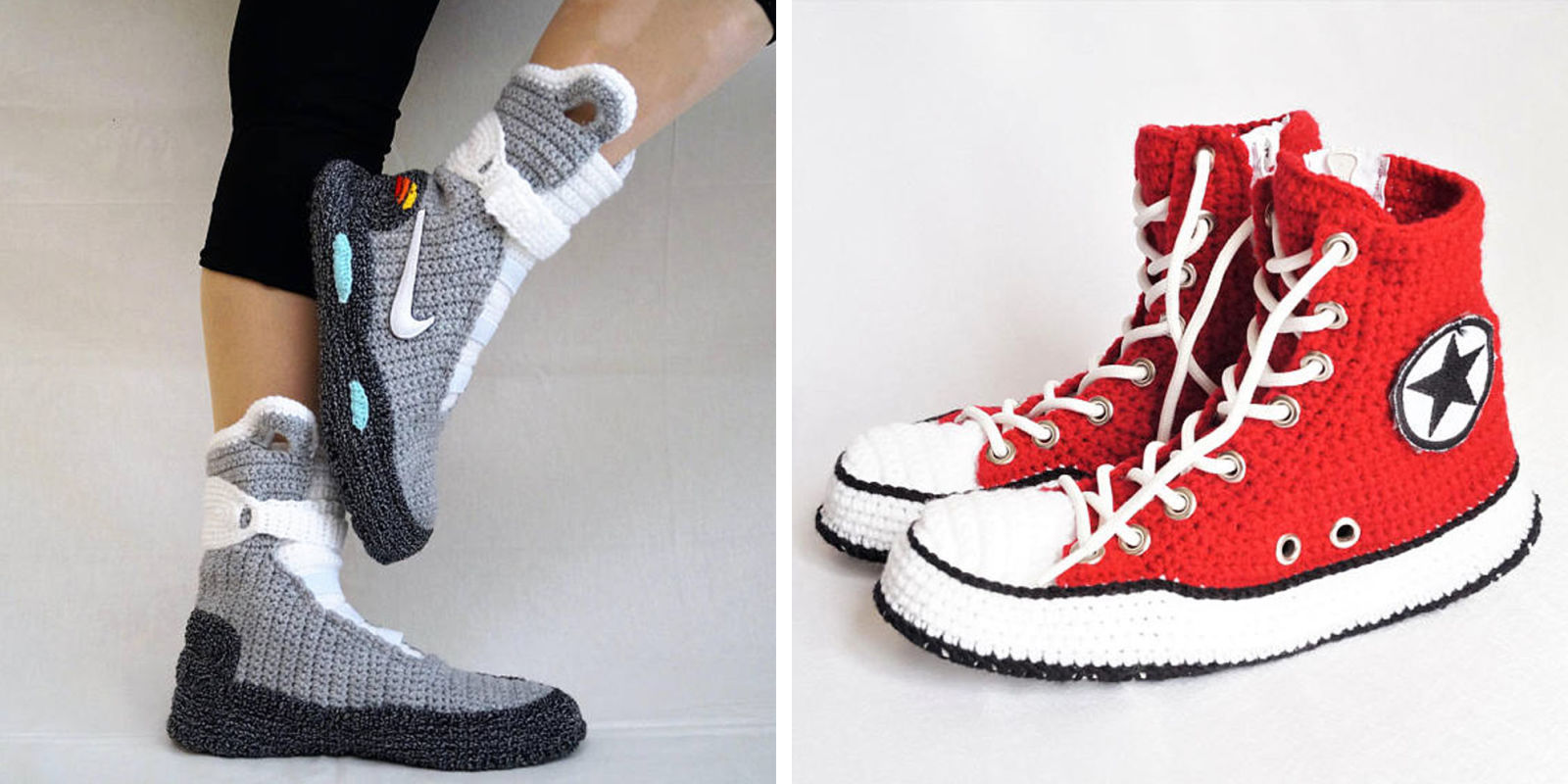 These Knitted Slippers Look Exactly Like Nike and Converse Sneakers Knitted Slippers from Etsy